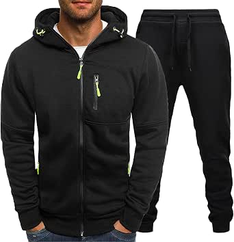 Mens Full Zip Track Suits 2 Piece Hooded Jackets Outfits Jogging Casual ...