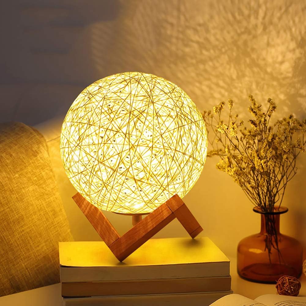 CUQOO 3D Moon Lamp Night Light with Elegant Wooden Stand – Realistic ...