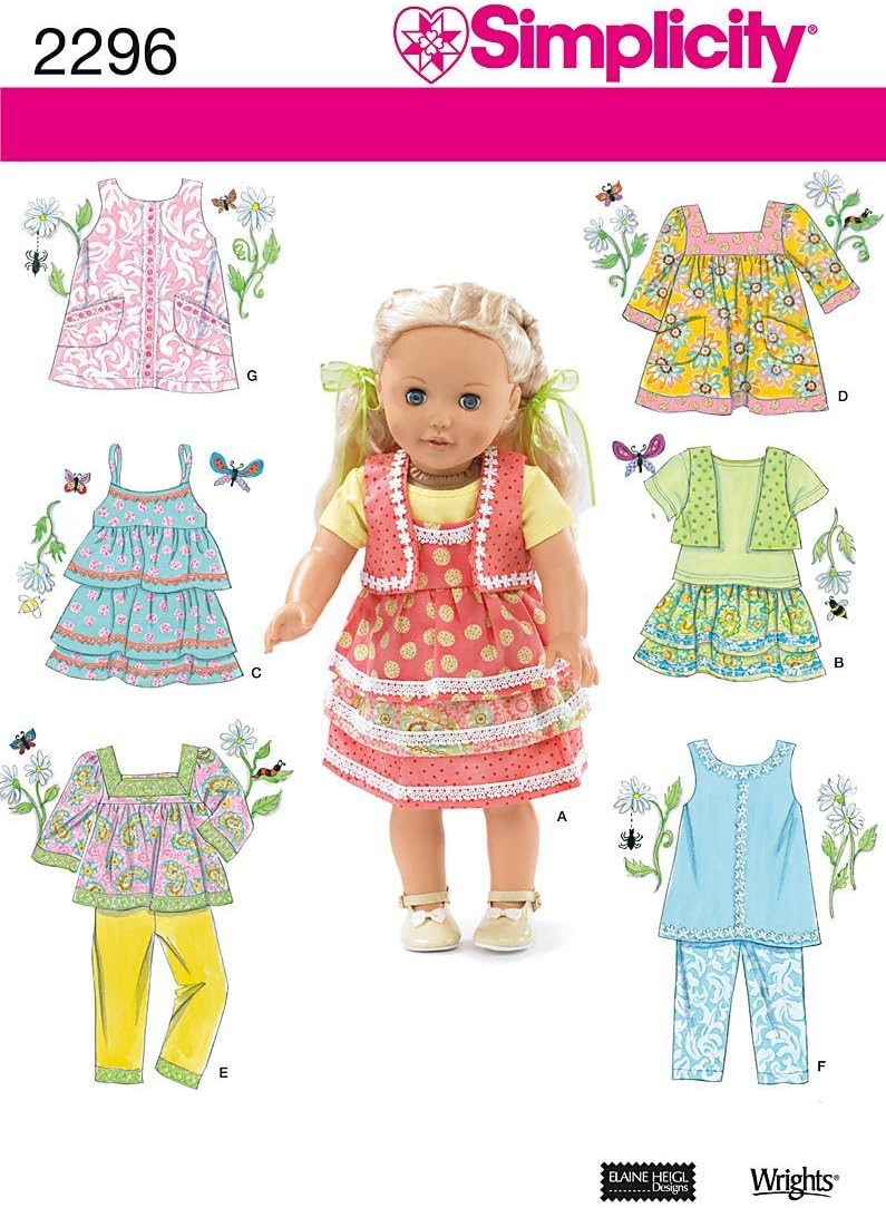 Amazon.com: Simplicity Dress, Skirt, and Shirt Doll Clothes Sewing ...