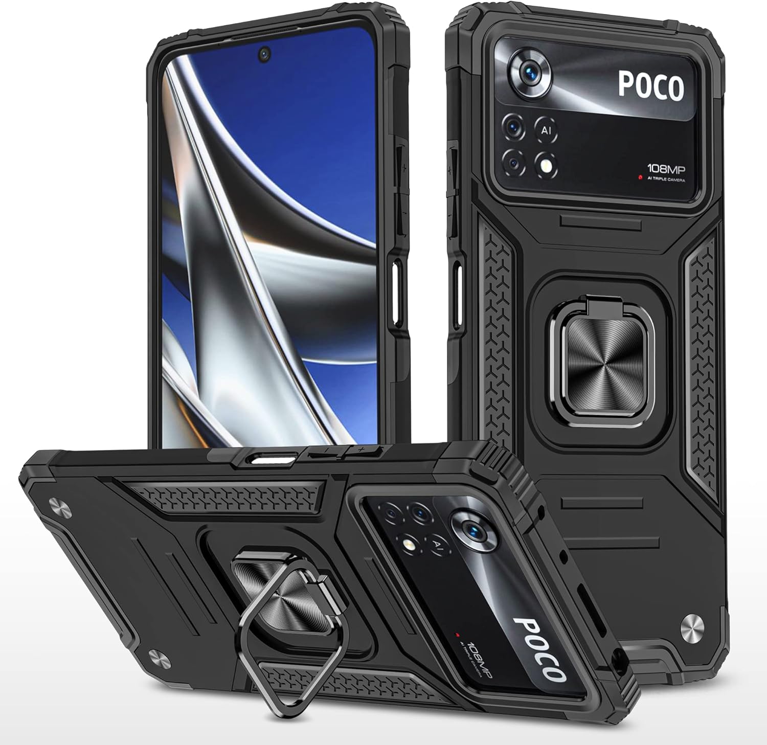 Amazon.com: for Poco C40 X4 Pro 5G 2022 Shockproof Case Magnetic Ring ...