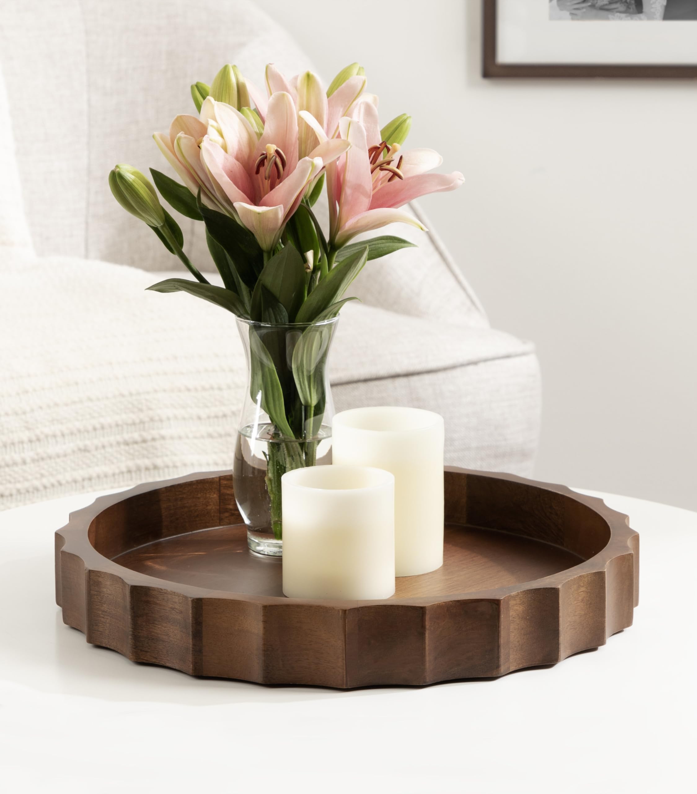 Kate and Laurel Lissi Decorative Round Tray with Wavy Design, 15 Inch ...