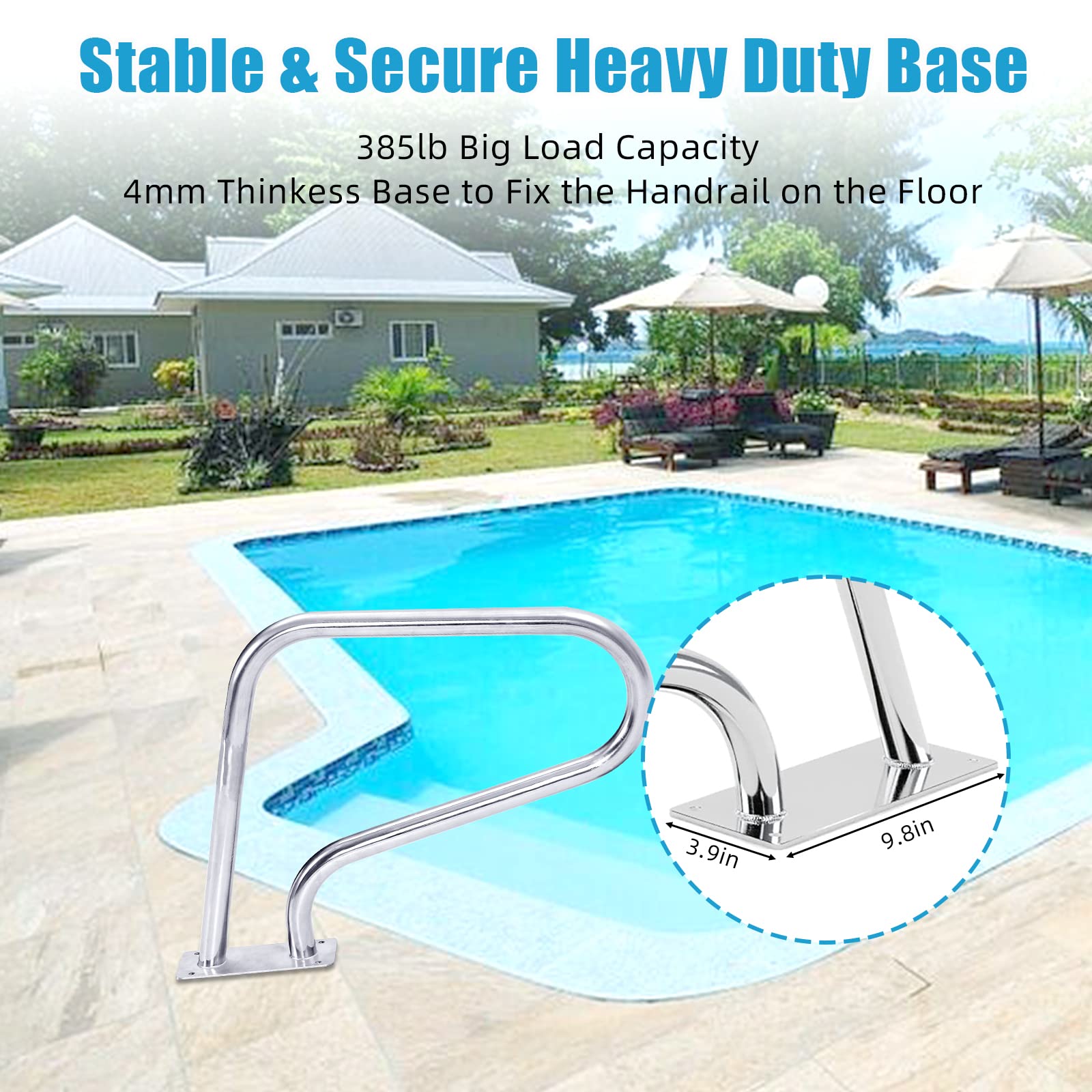 Pool Rail 30"x 22" 304 Stainless Steel 250LBS Load Capacity Silver ...