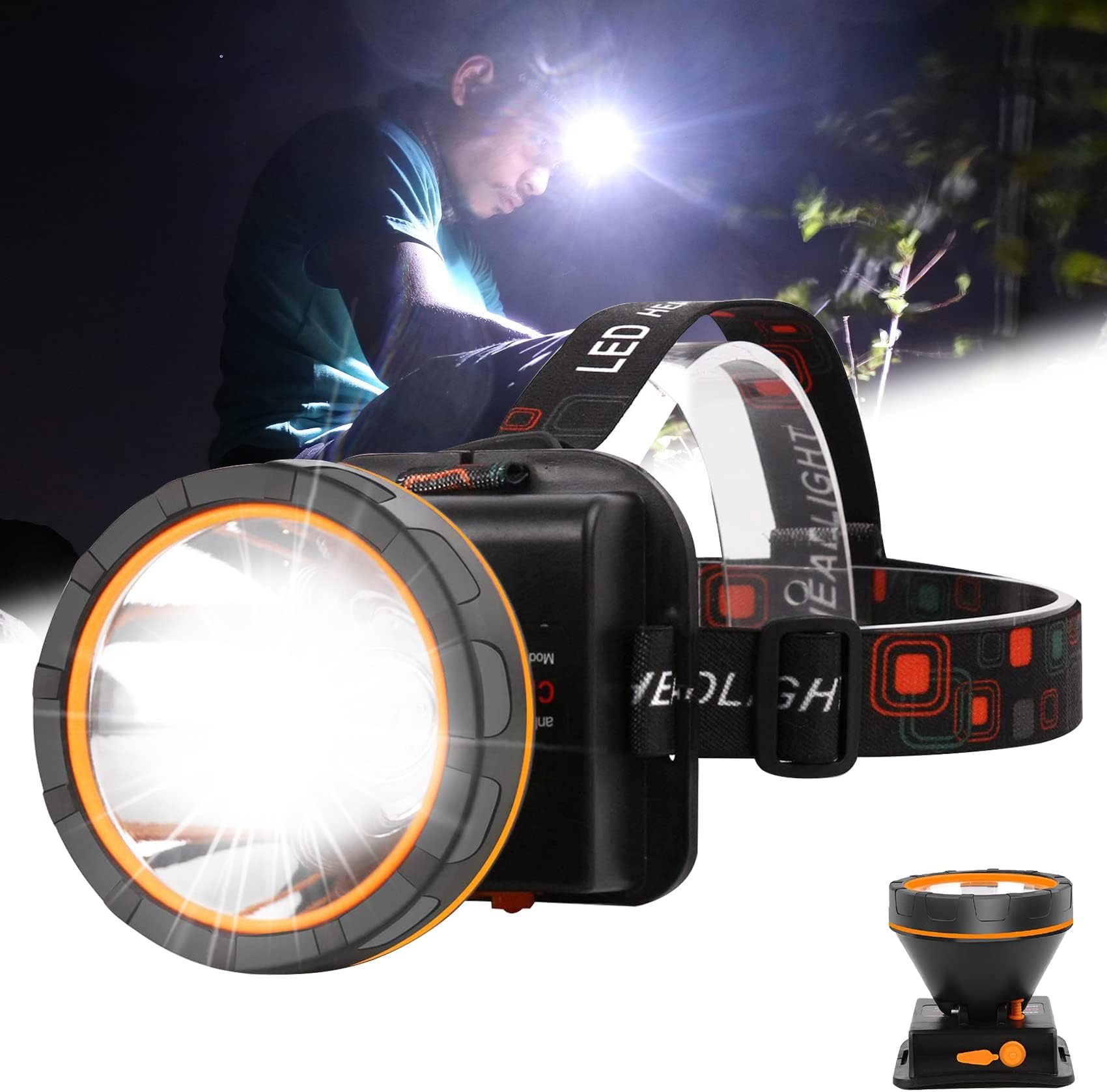 OLIDEAR LED Headlamp Torch Outdoor Rechargeable Bright Flashlight ...