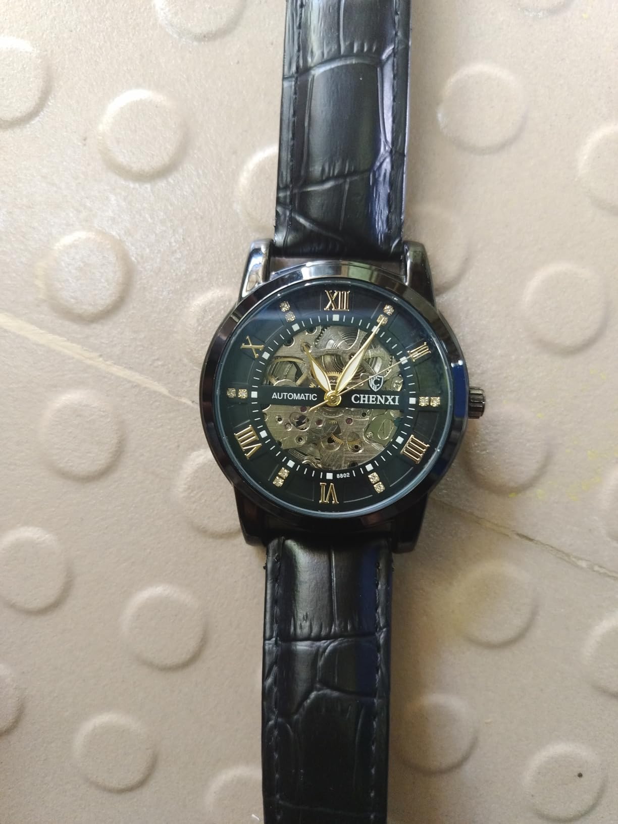 Buy CHENXI Automatic Mens Analogue Watch Leather Skeleton Mechanical ...