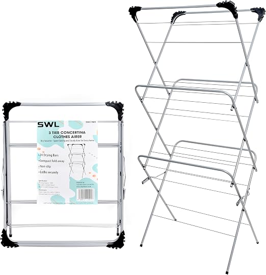 SWL Foldable 3 Tier Clothes Airer – 14m Indoor Drying Rack for Laundry ...
