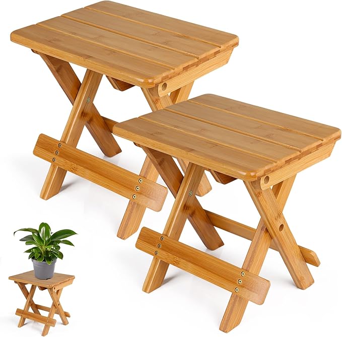 Amazon.com : 2 PCS Wooden Patio Side Table Square Plant Stand Small ...