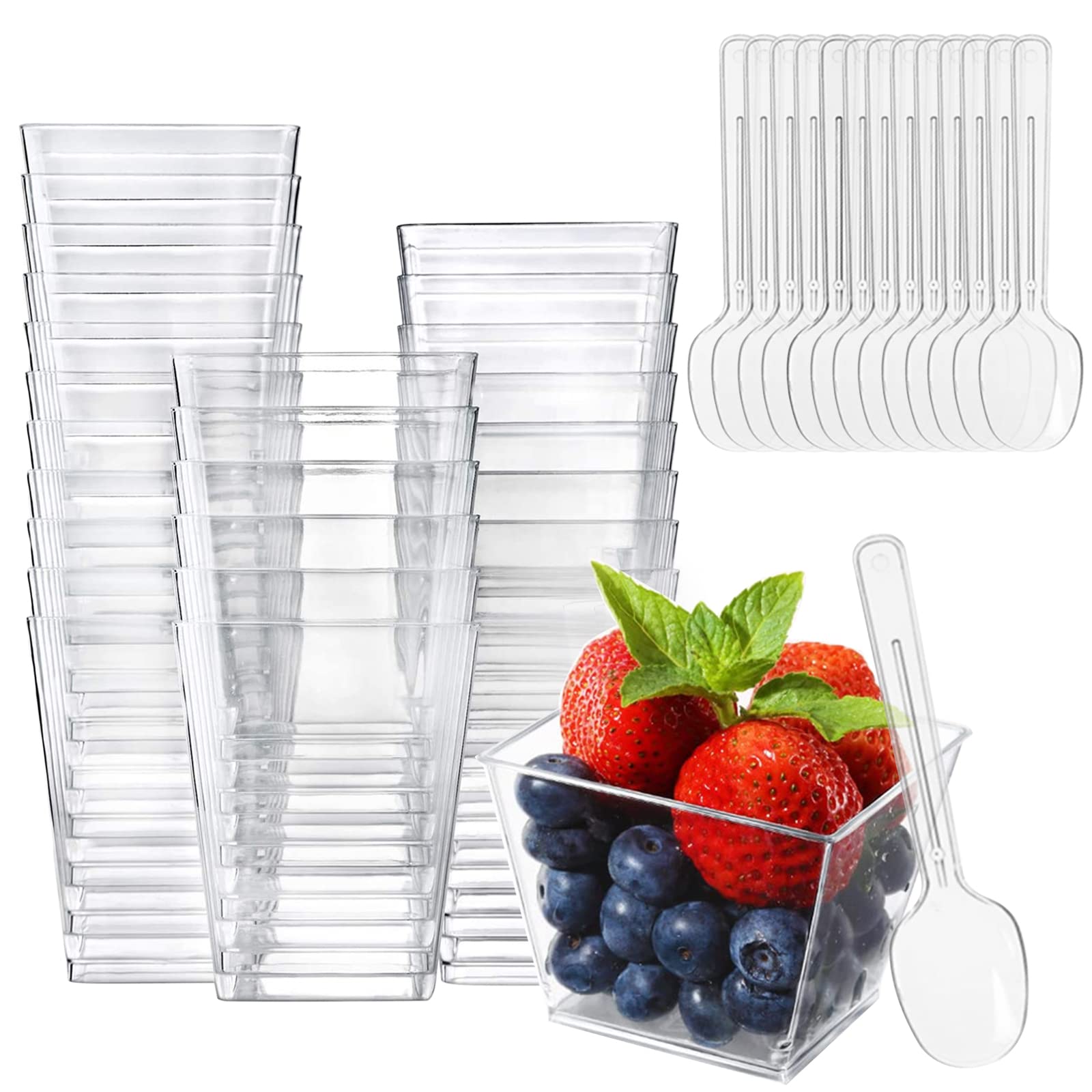 AcbbMNS 50Pack 120ml/4oz Square Mini Dessert Cups with Spoons Clear ...