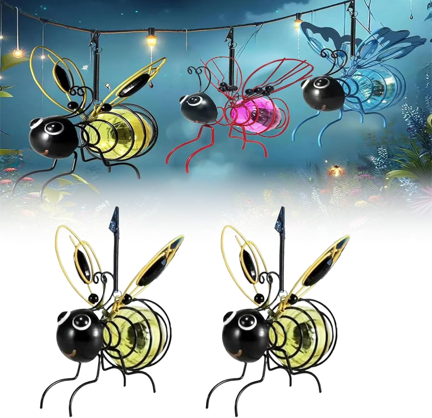 Amazon.com: Solar Bees Lights Outdoor, Hanging Bee Solar Garden Light ...