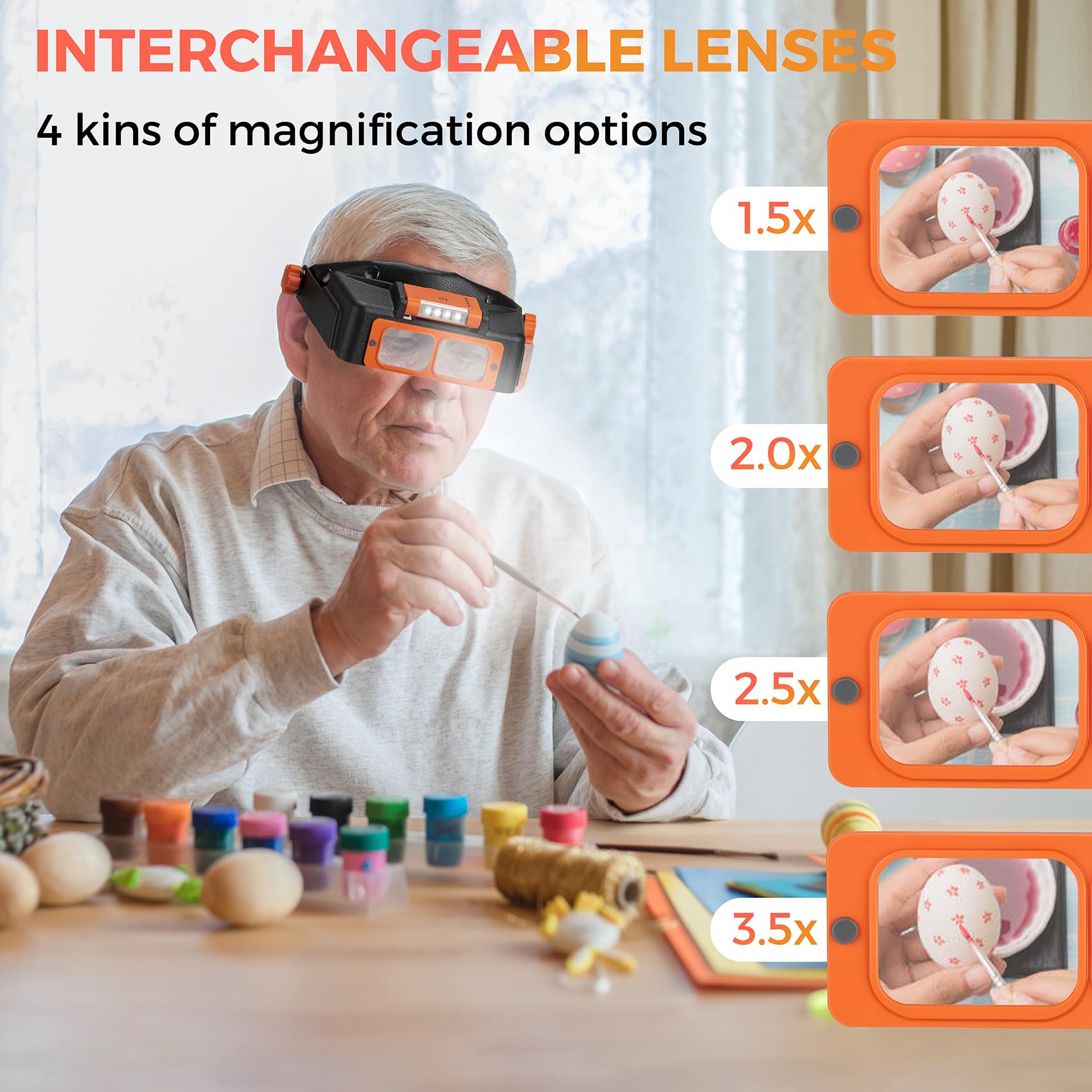 Headband Magnifier with Light, Rechargeable Magnifying Glasses for ...