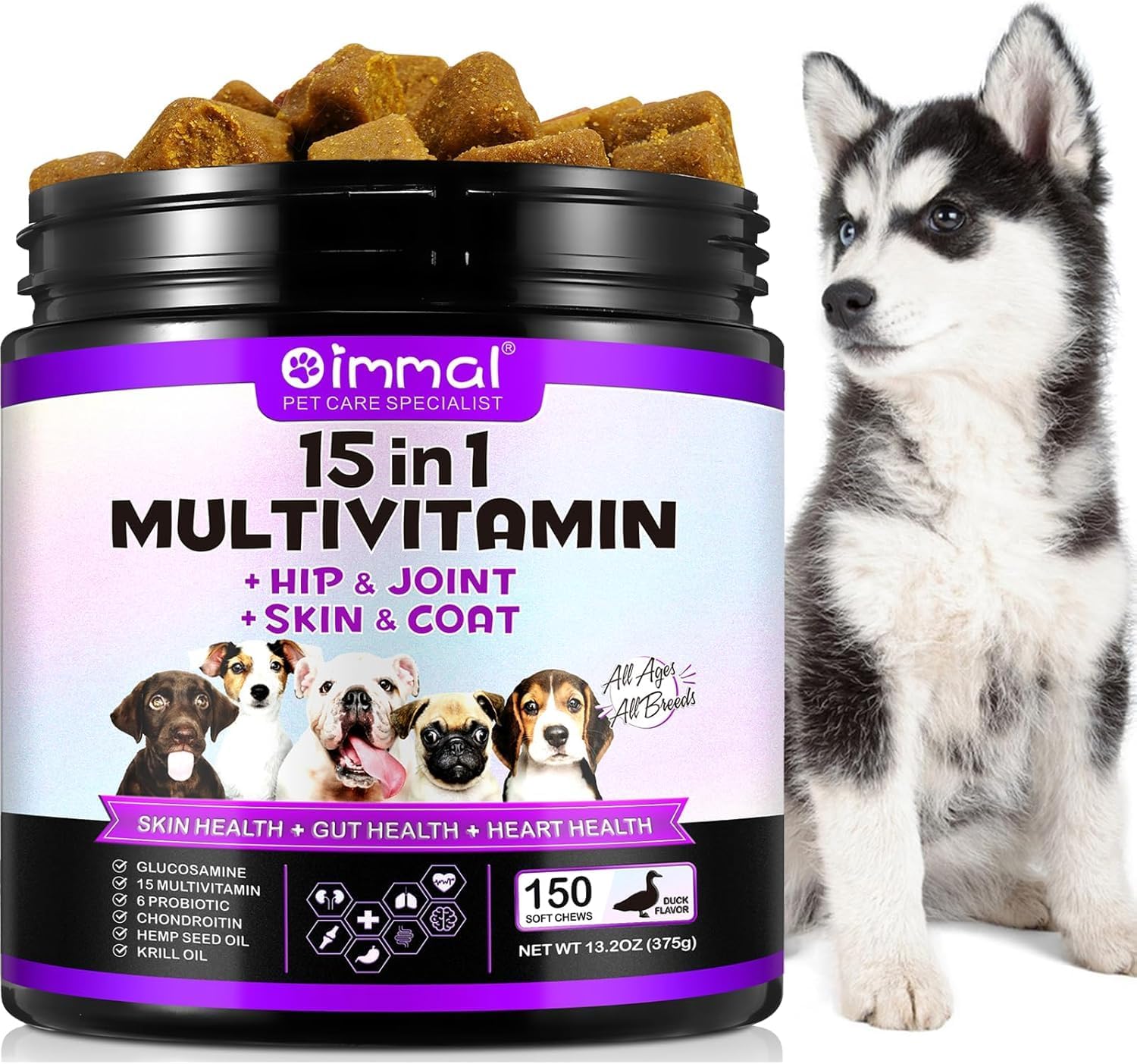 15-in-1 Dog Vitamins and Supplements, 150 Chews Dog Vitamins, for Dogs ...
