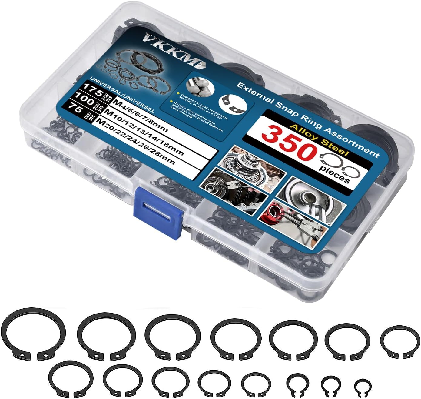 Amazon.com: VKKM 350 pcs External Snap Ring/Retaining Ring/Open End ...