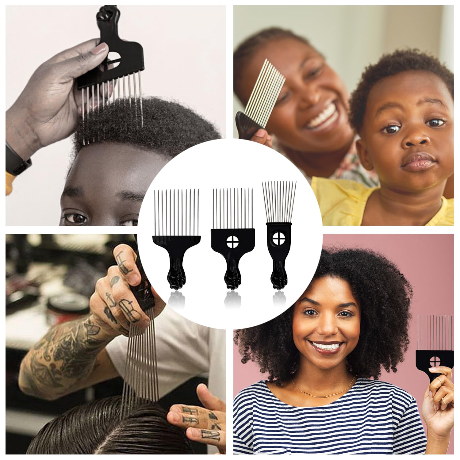 Afro Comb Tattoos Small Pocket Detangling Wide Tooth Hair Extension