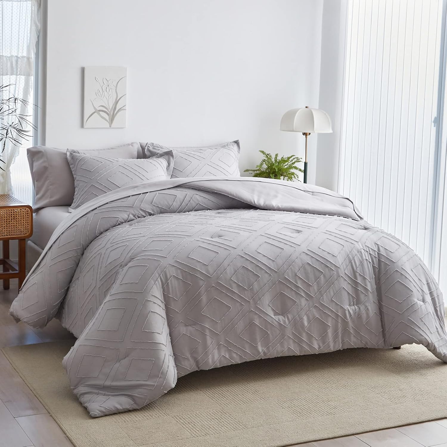 Amazon.com: AIKASY Silver Grey Tufted Bed in A Bag Twin Size, 6 Pieces ...