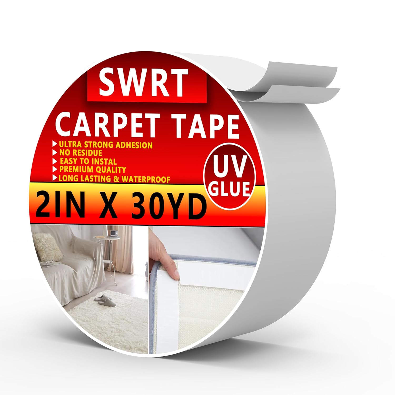 SWRT 2 Inch / 30 Yards Carpet Tape Double Sided, Rug Tape Gripper for ...