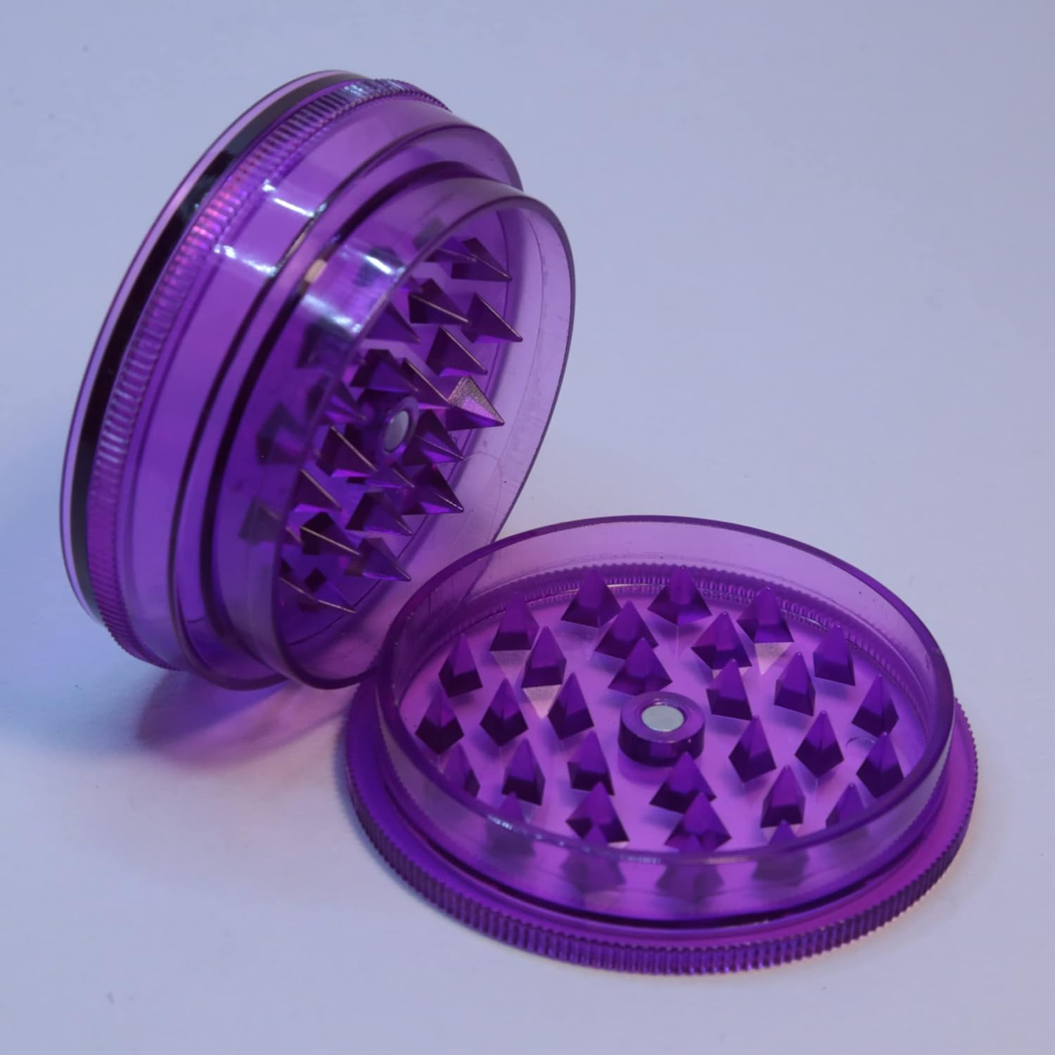 Purple Plastic Herb Grinder 60mm 3 Part Magnetic Shark Teeth with ...