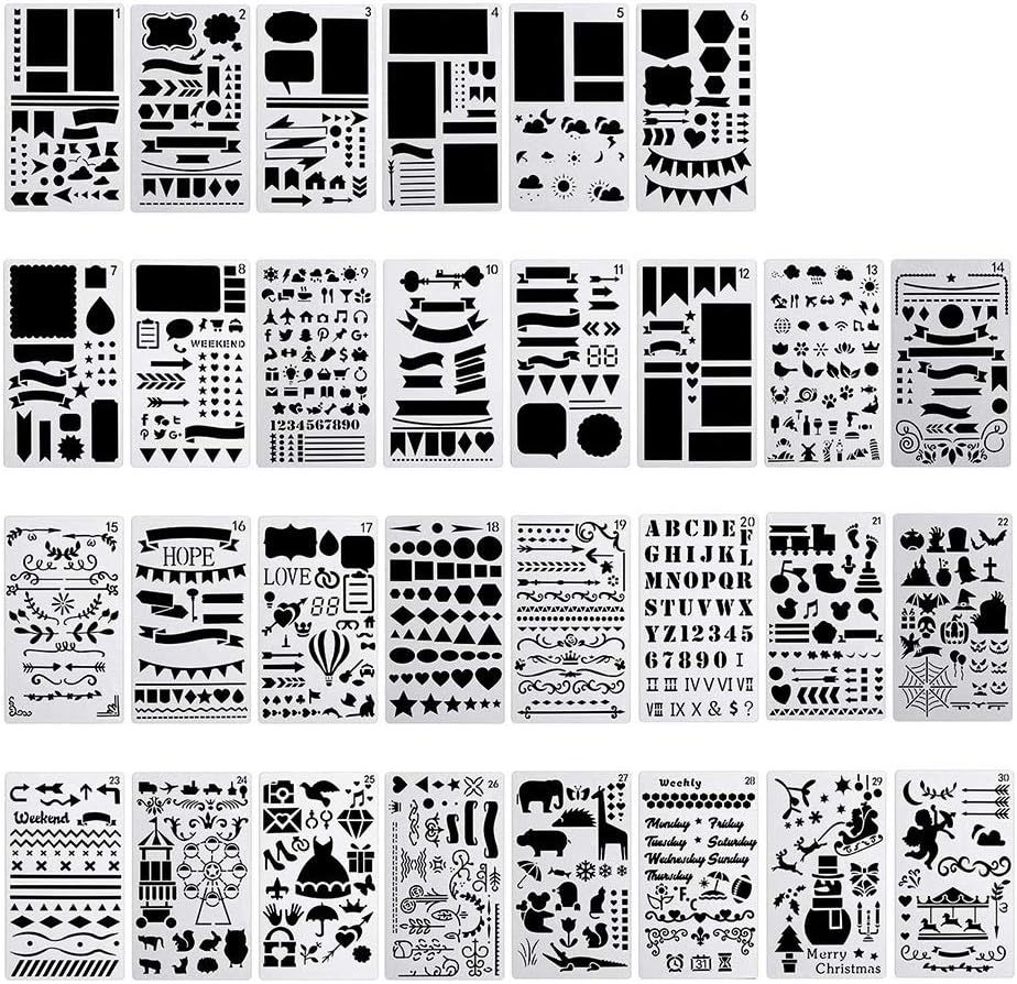 30 PCS Plastic Journal Stencils, Drawing Templates for Bullet Journal ...