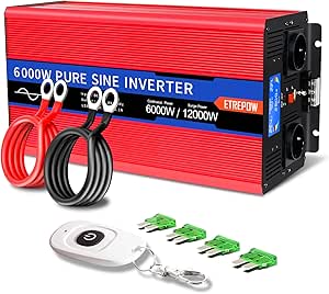 ETREPOW 6000W Convertisseur 24v 220v/230v Pur Sinus Onduleurs Transformateur -2 Prise EU de ...