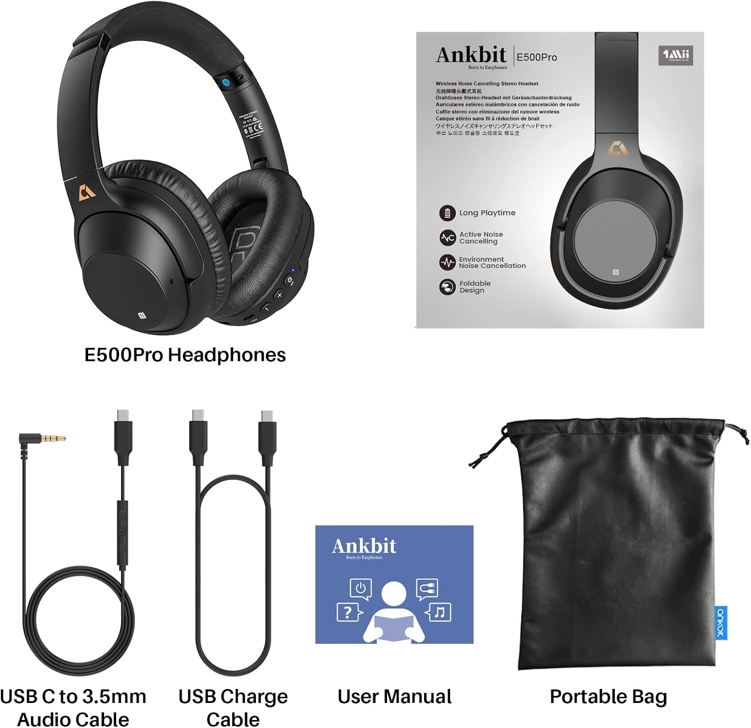 Ankbit E500Pro Hybrid Active Noise Cancelling Headphones User Manual