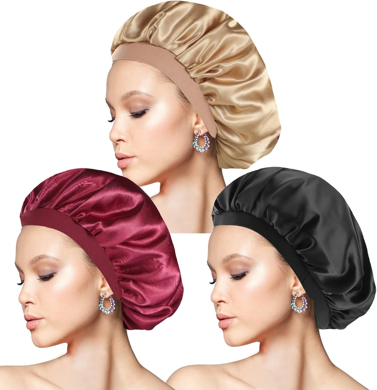 3 Pezzi Cuffia Seta Capelli Notte, Cuffia Capelli Ricci Notte Cuffia in ...