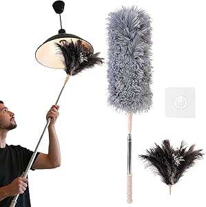 53 Inch Ostrich Feather Duster - Extendable Handle, Wood Handle, Fluffy ...