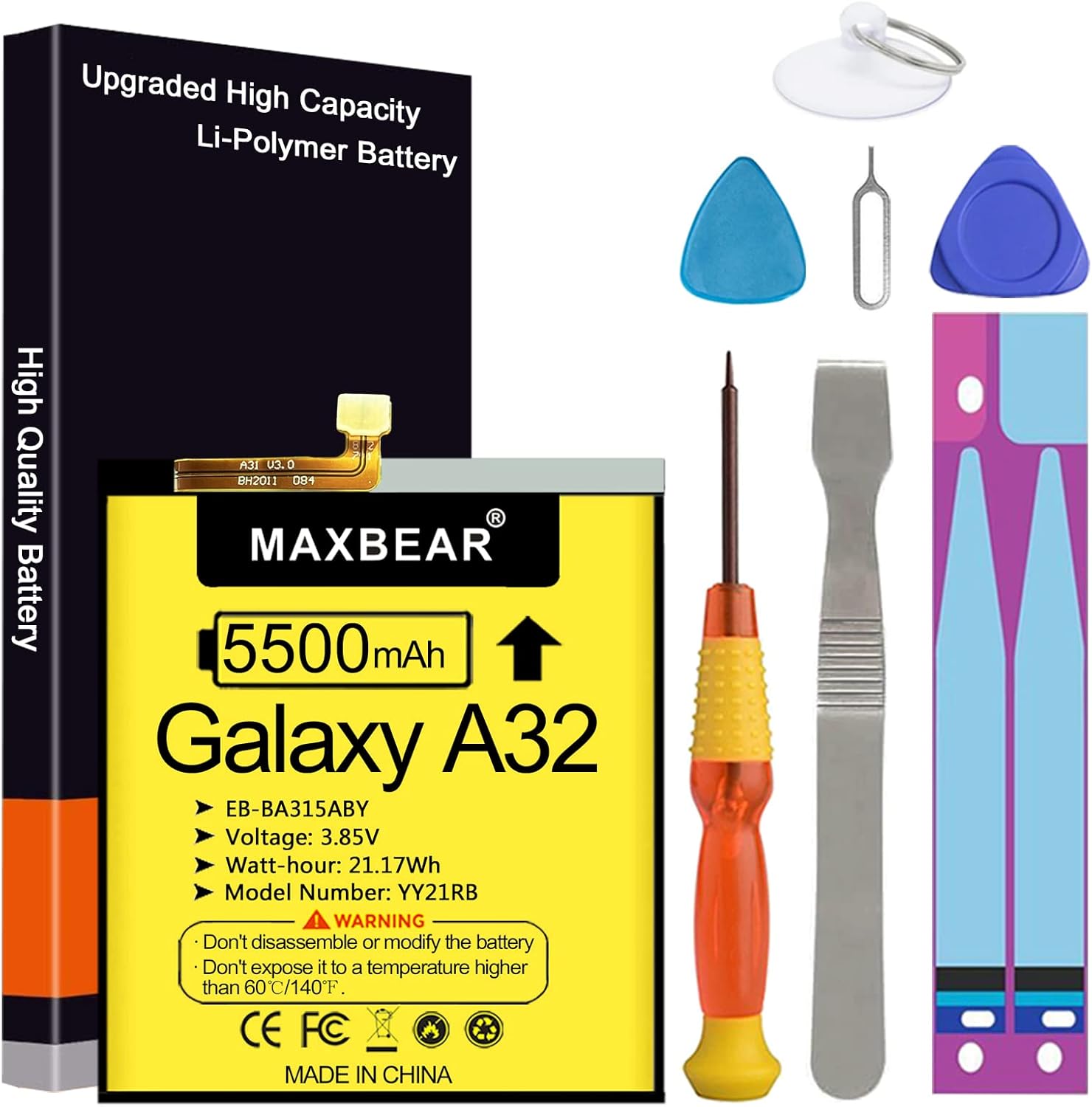 Amazon.com: MAXBEAR Galaxy A32 Battery, (Upgraded) 5500mAh 3.85V Li ...