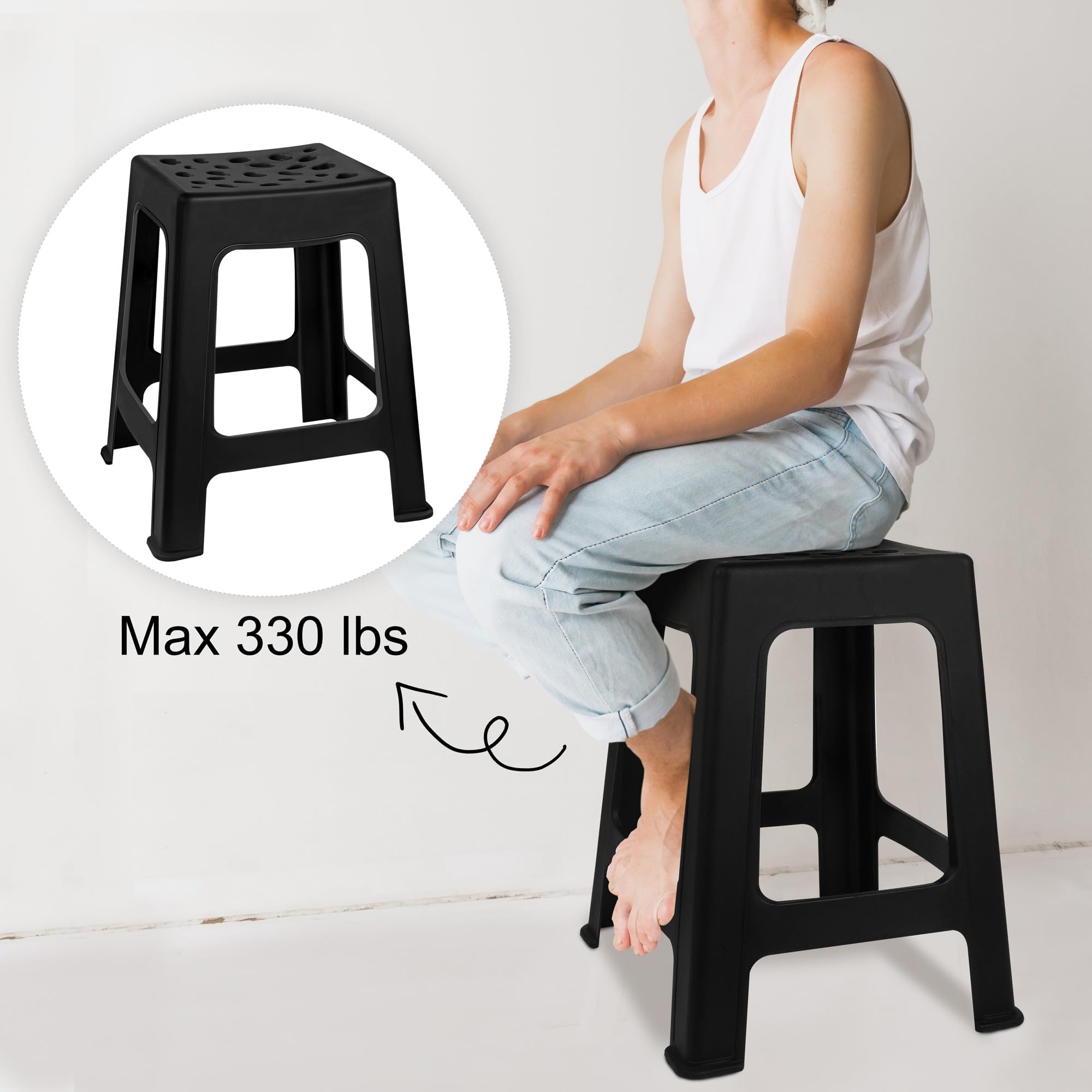 Snapklik.com : 6 Pack Plastic Stools 16.9 Inch Black Nesting Stools ...