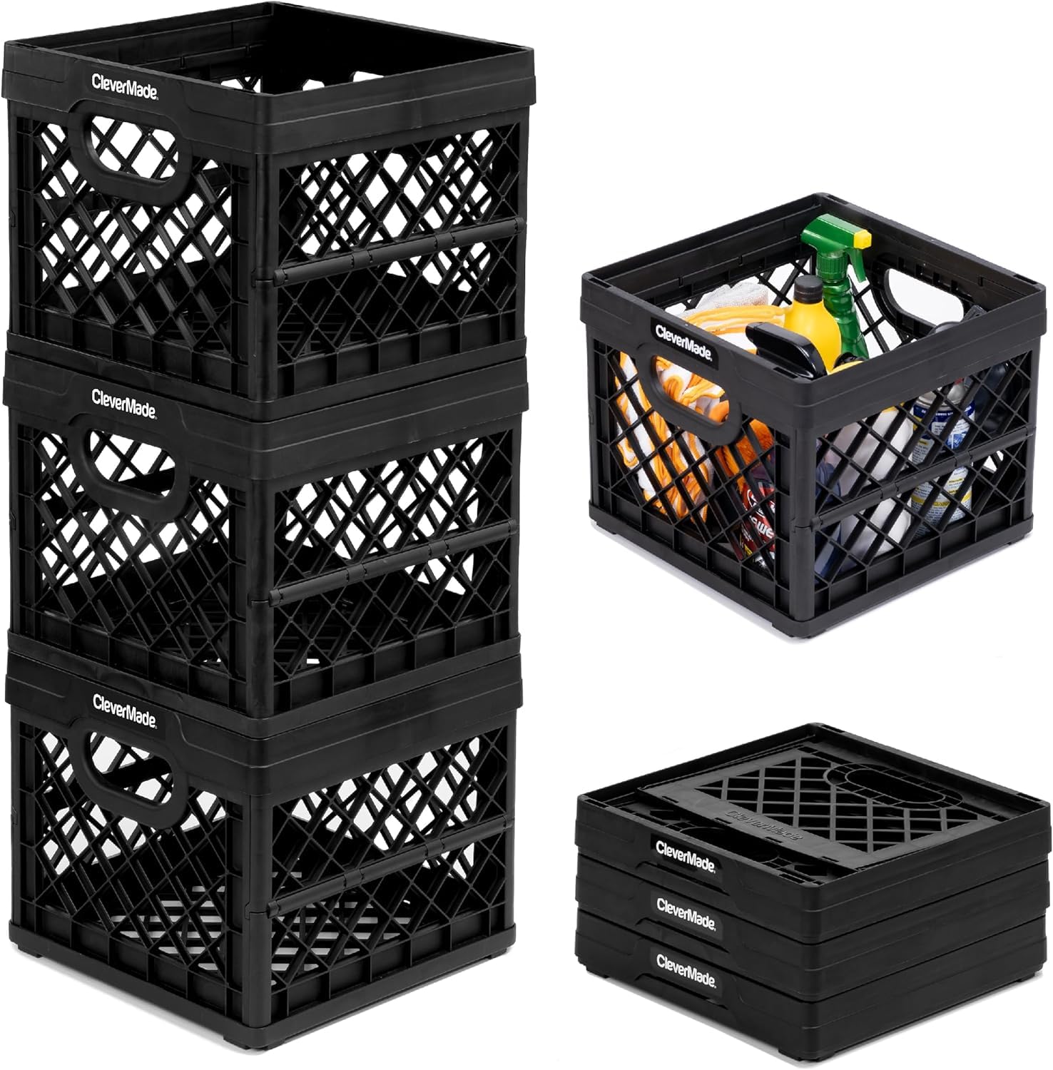 Amazon.com - CleverMade Collapsible Milk Crate, Obsidian, 3PK - 25L (6 ...