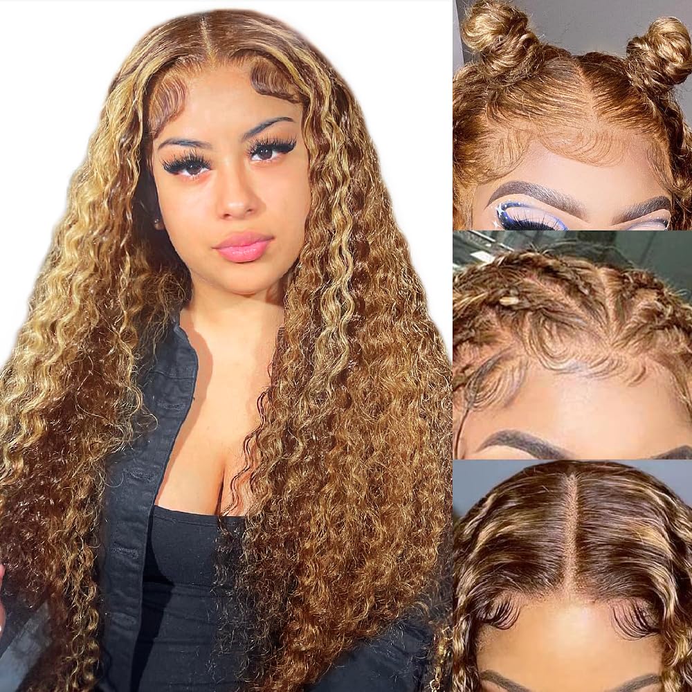 Amazon.com : 20inch Highlight Curly Lace Front Wig Human Hair 5/27 ...