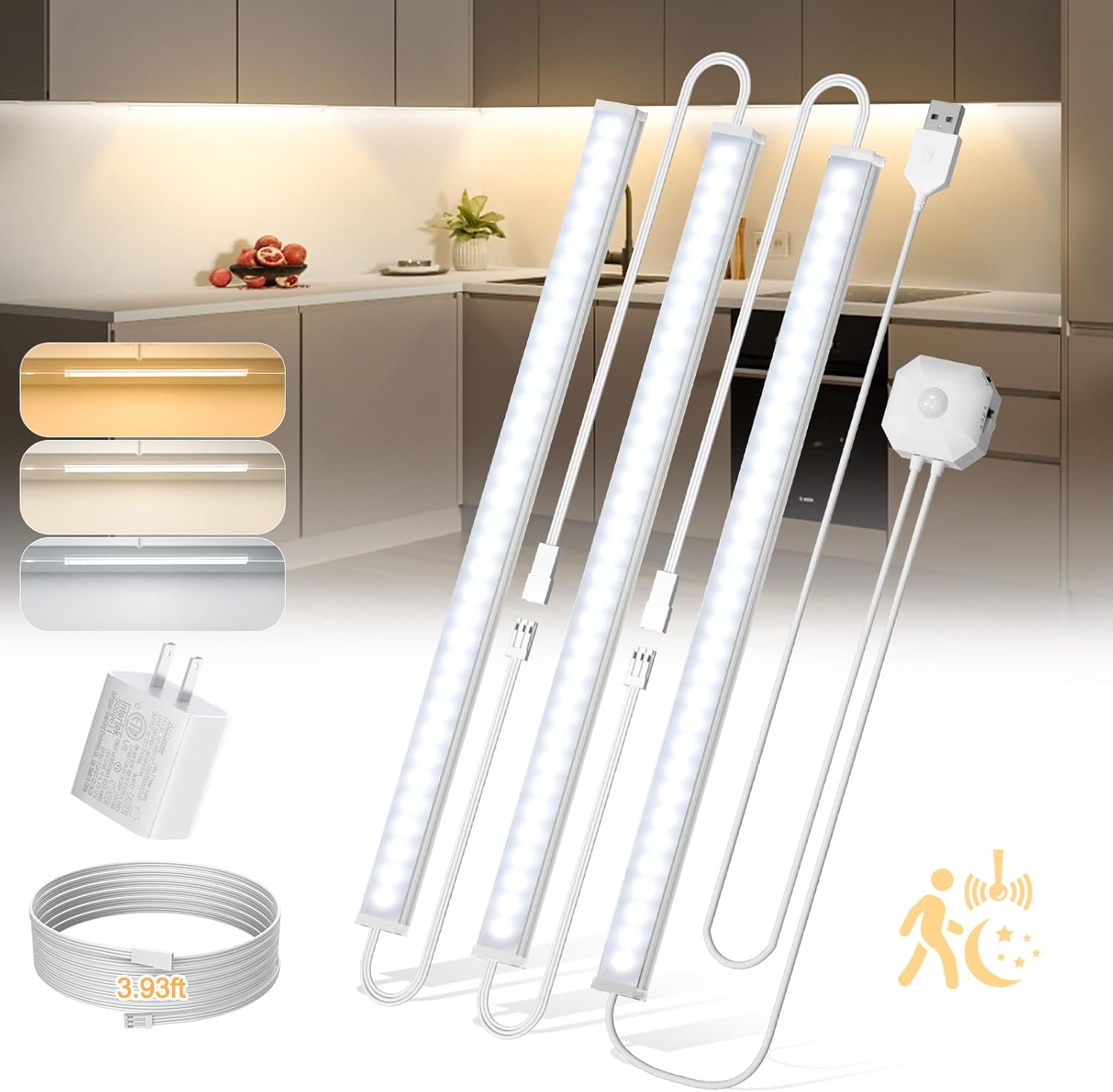 Lacoco Led Motion Sensor Cabinet Light, 12inch Plug in Motion Sensor ...