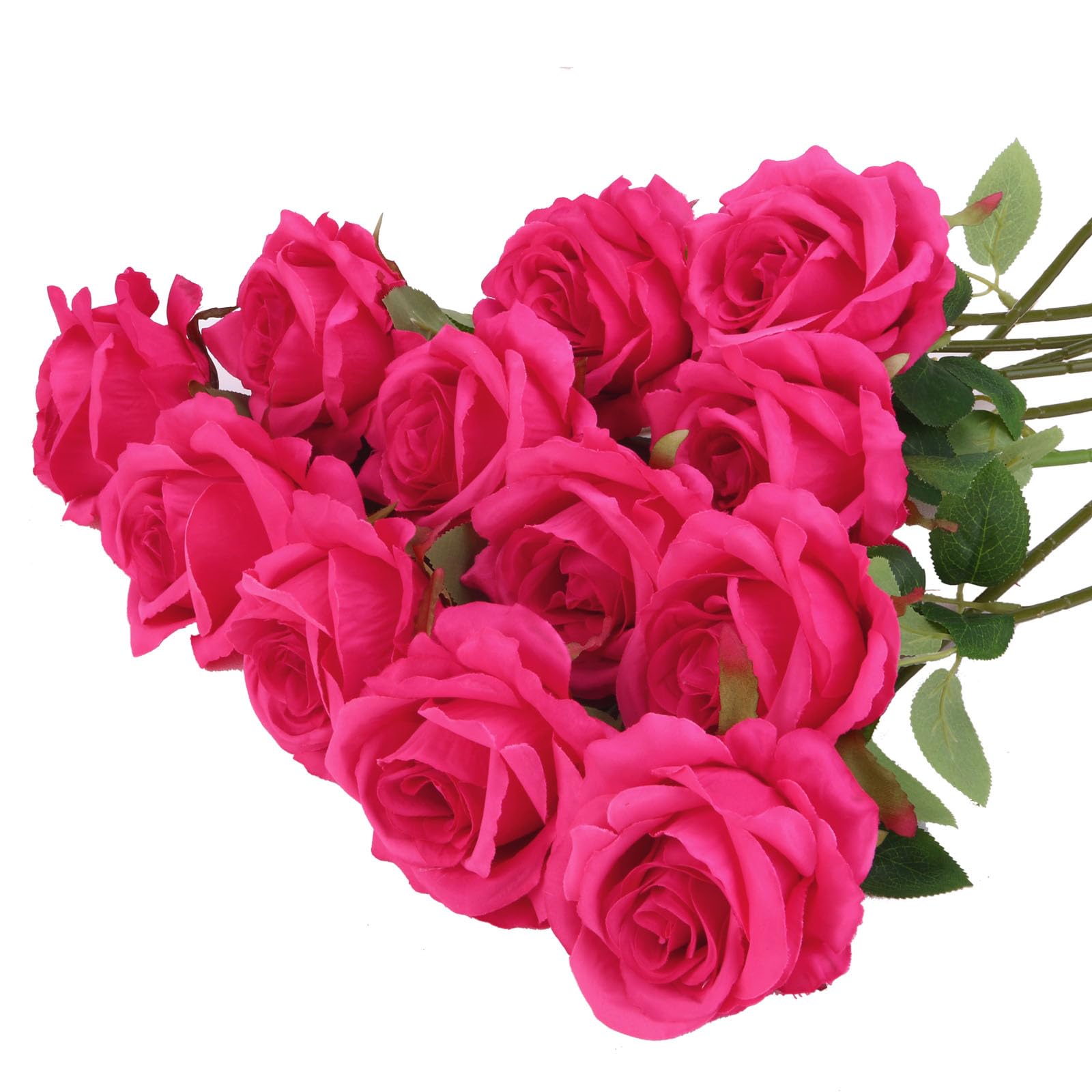 Amazon.com: Felice Arts 12 Pack Hot Pink Roses Artificial Flowers with ...