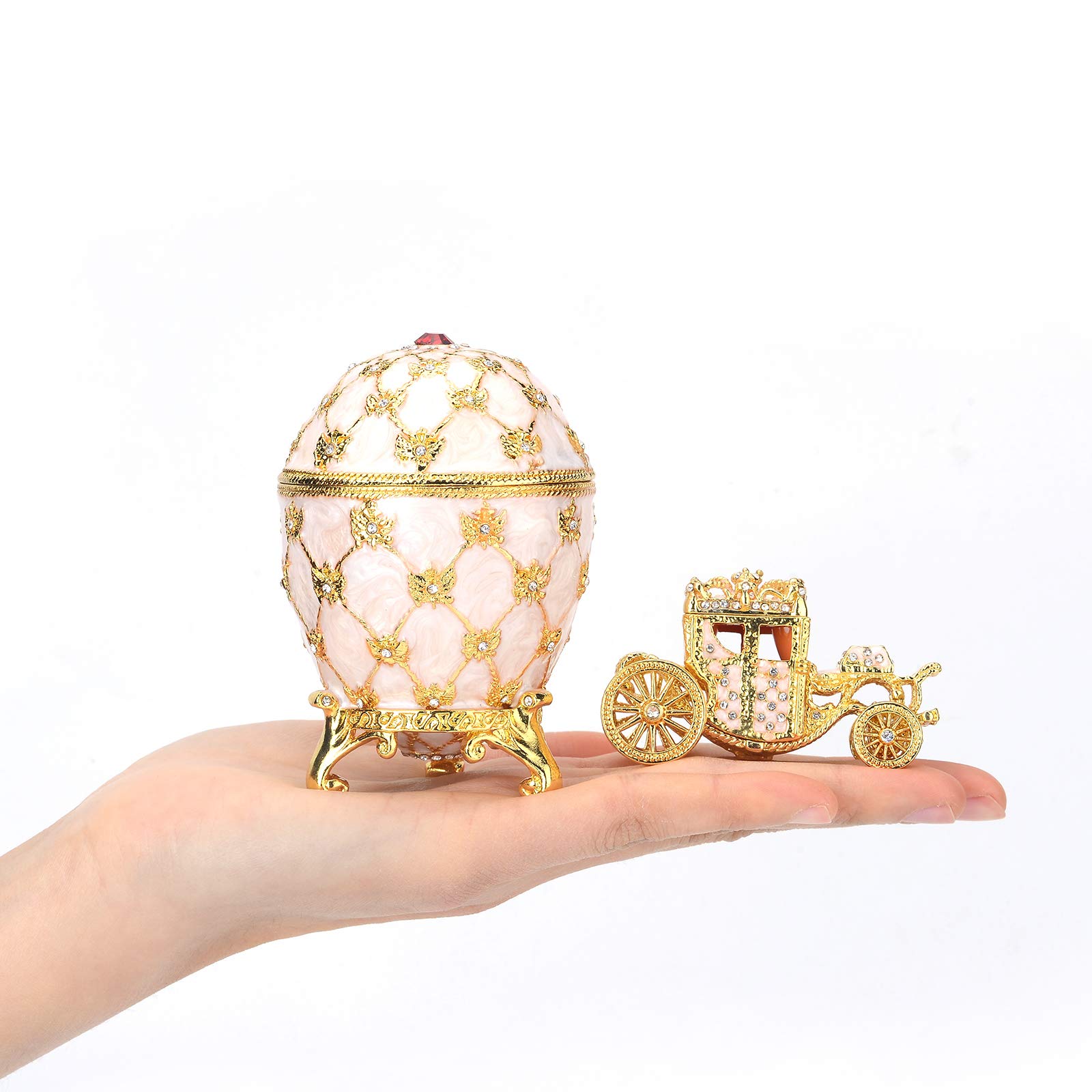 QIFU Vintage White Faberge Egg Style Jewelry Trinket Box with Mini ...