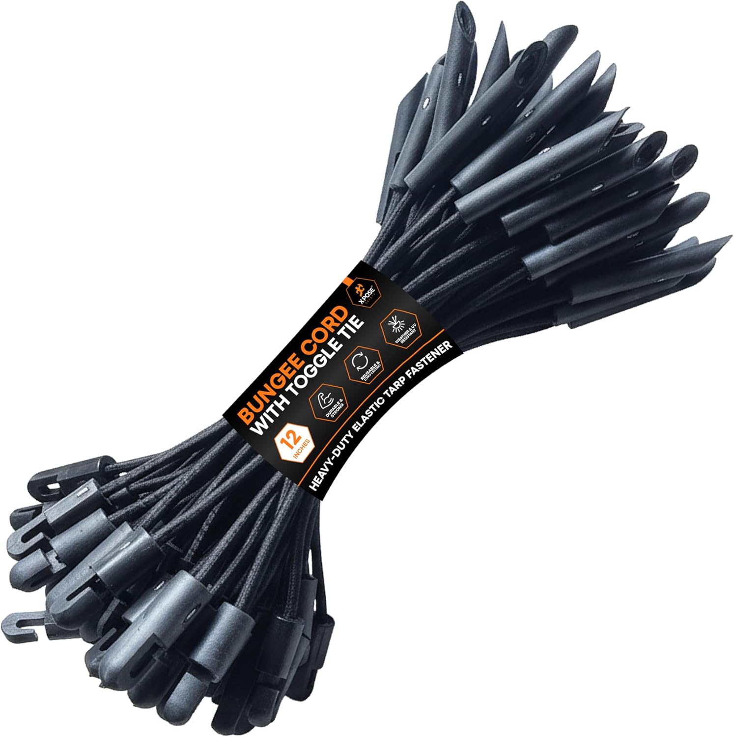 Heavy-Duty Elastic Bungee Ties – 12” Black Cord Straps Durable 100-Pack ...
