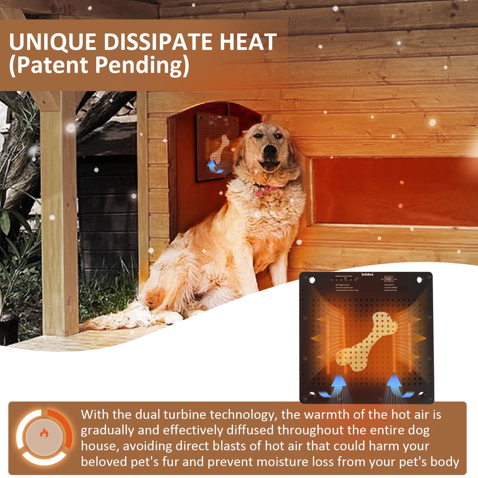 Snapklik.com : Briidea 140W Dog House Heater, 40-140 Adjustable ...
