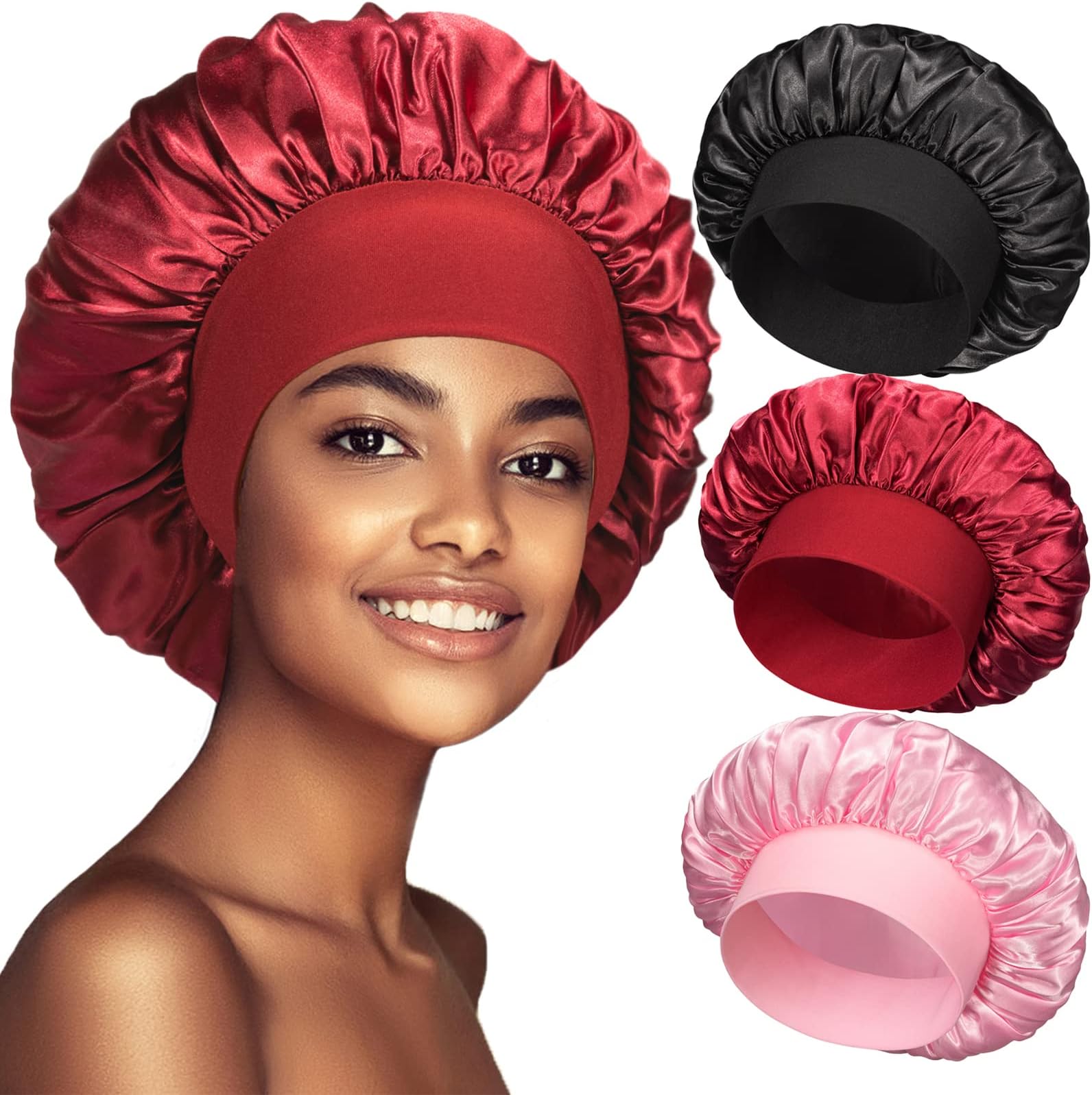 Amazon.com : 3 Pack Satin Bonnet Silk Bonnet for Sleeping, Bonnets for ...