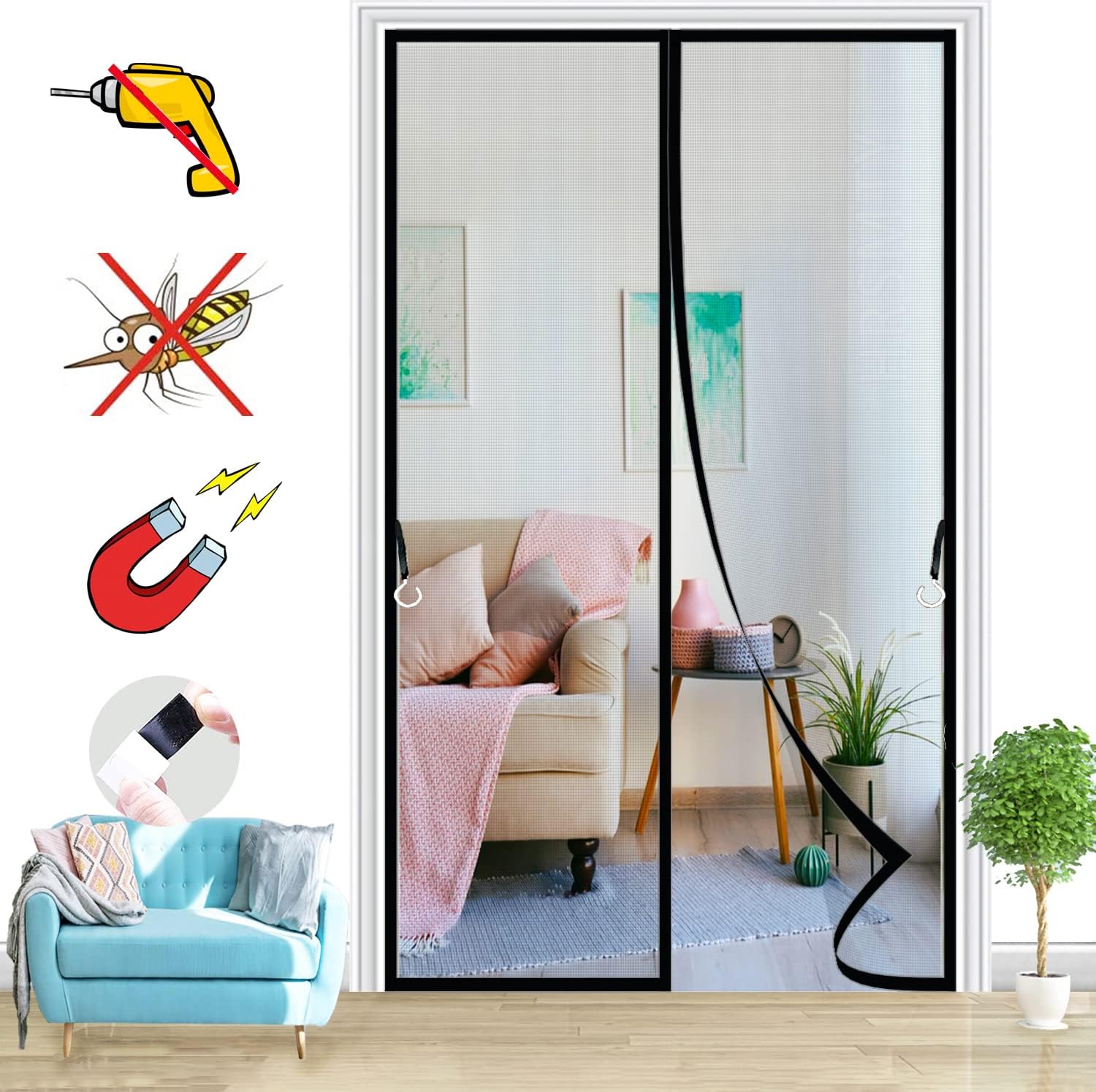 Magnetic Mosquito Net Door, Self-Adhesive, Ultra-Fine Magnetic Mesh ...