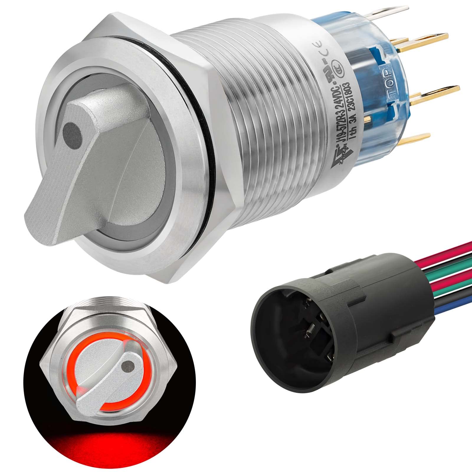Snapklik.com : Rotary Switch 3 Position 12V-24VDC/AC 19mm 3/4" RED LED ...