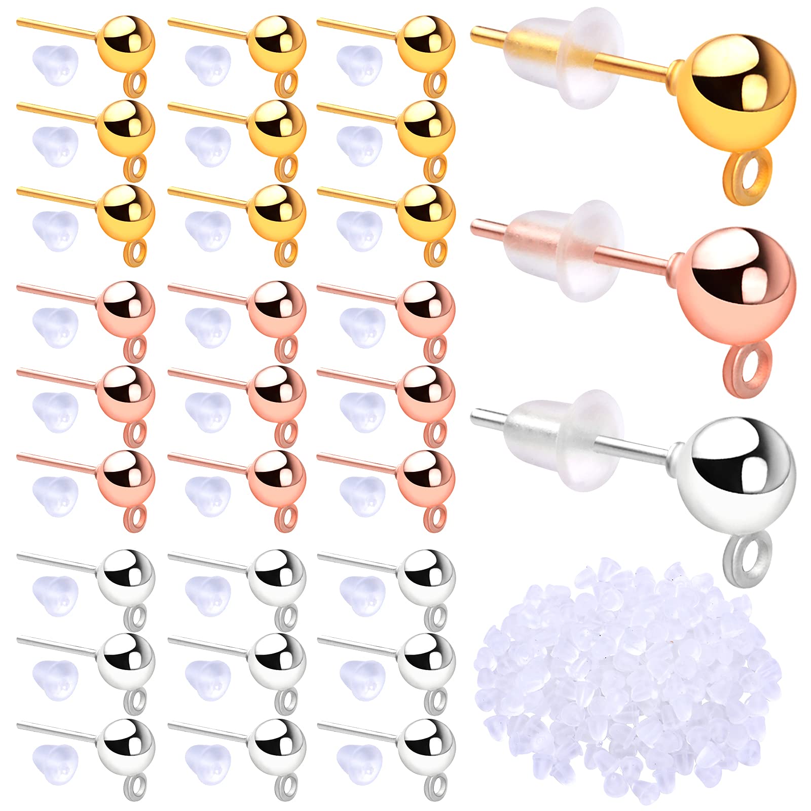Amazon.com: 300pcs 3 Colors Ball Post Earring Studs Hypoallergenic ...