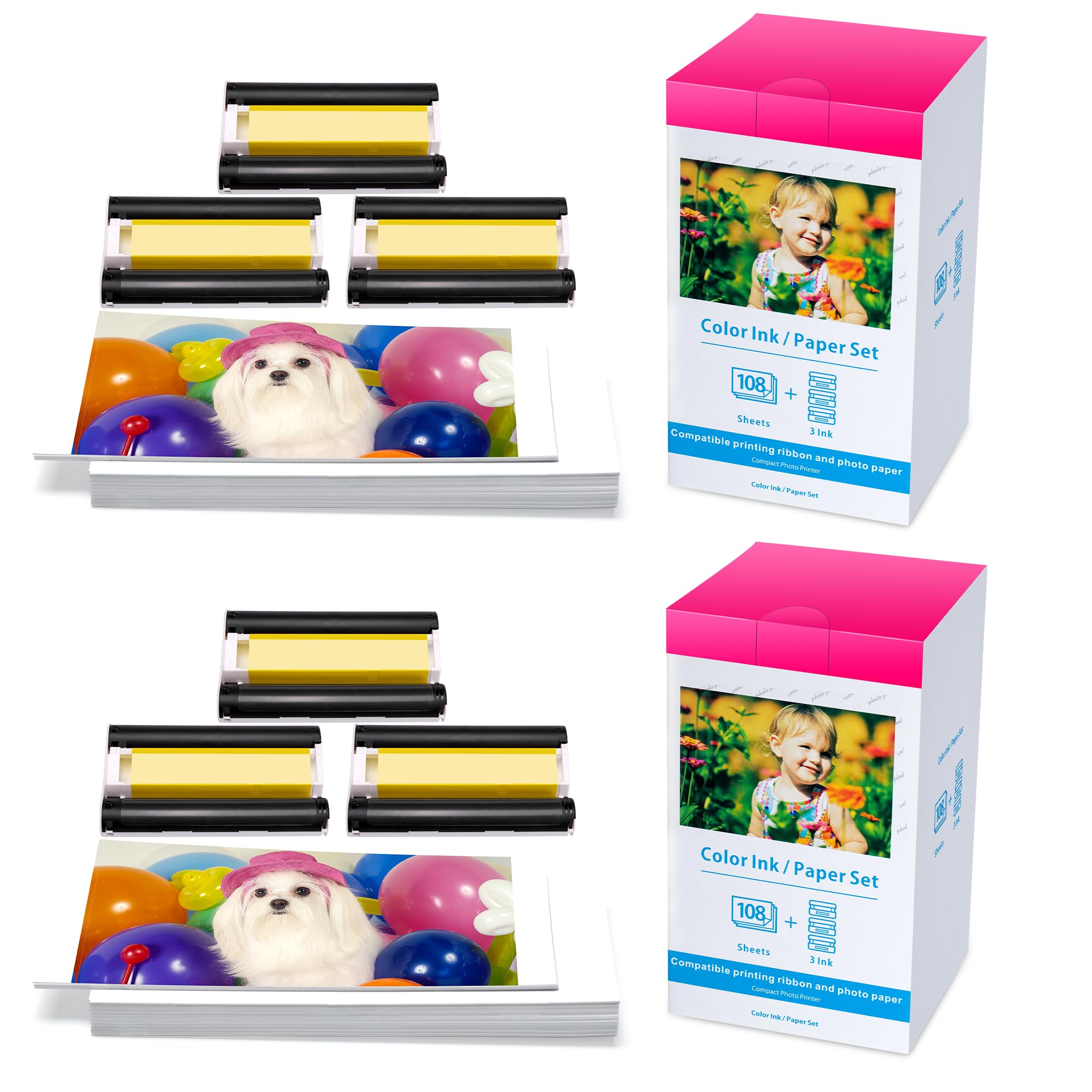 2 Pack Replace for Canon Selphy CP1300 Paper and Ink, KP-108IN 6 Color ...