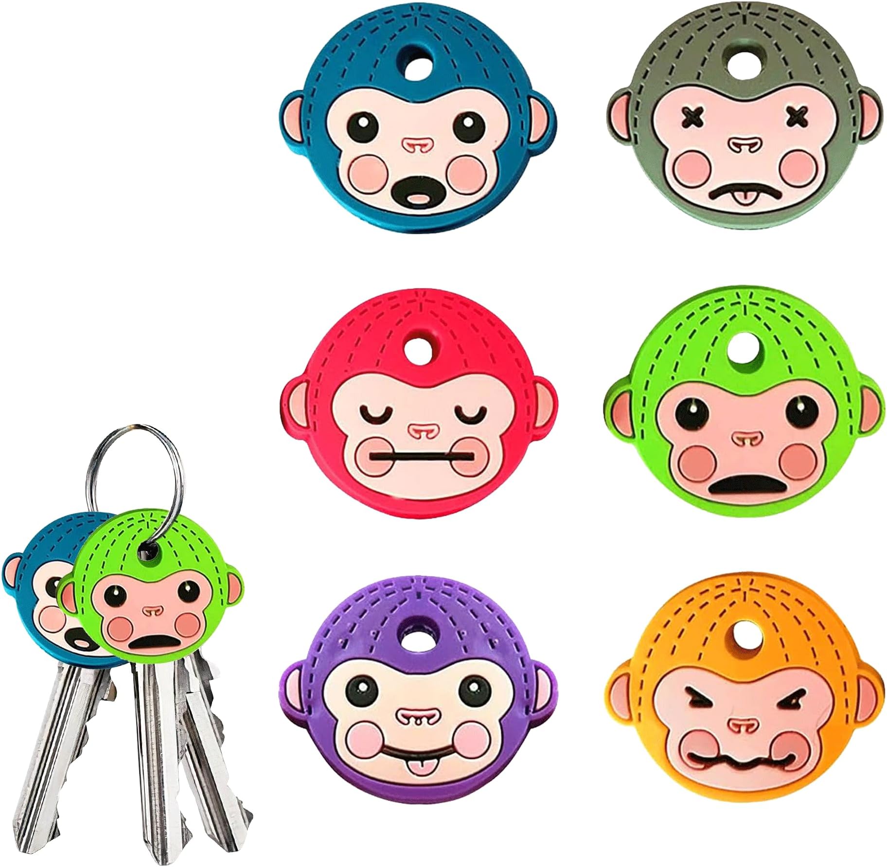 6PCS Key Caps Covers Cartoon Soft Glue Monkey Key PVC Flexible Key Cute ...