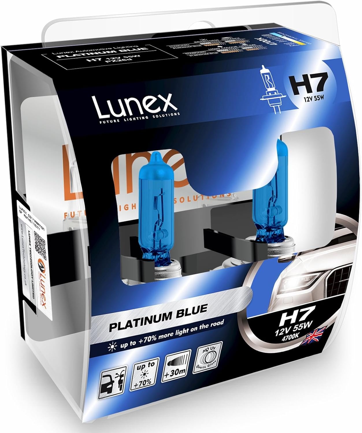 LUNEX H7 PLATINUM BLUE Headlight Halogen Bulbs 477 12V 55W PX26d 4700K ...