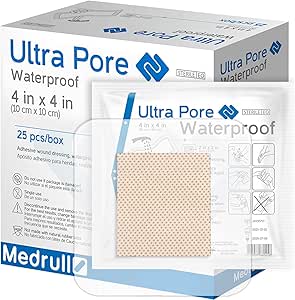 Amazon.com: Medrull Sterile Waterproof Wound Dressing Bandage 4 x 4" Ultra Pore Large ...