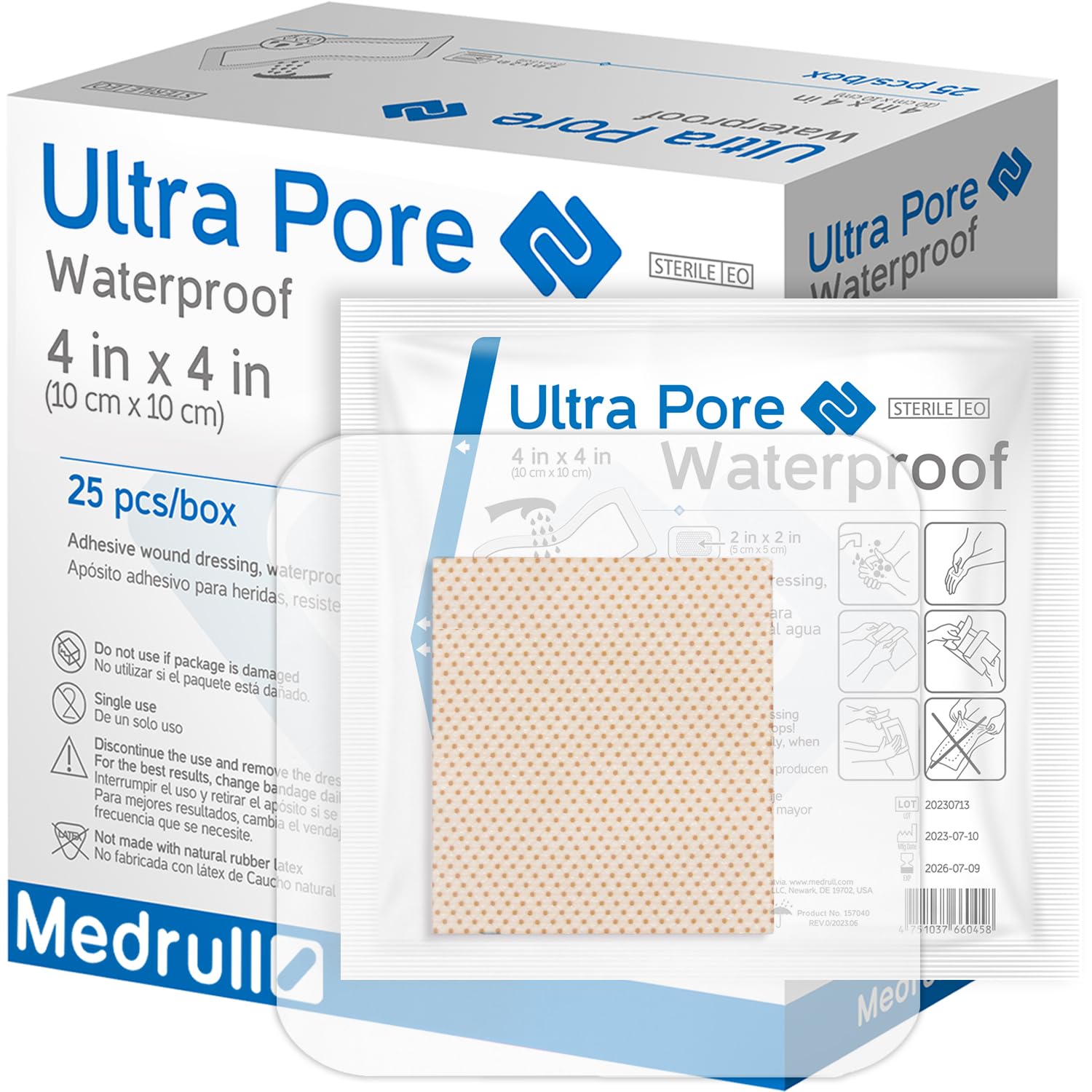 Amazon.com: Medrull Sterile Waterproof Wound Dressing Bandage 4 x 4 ...