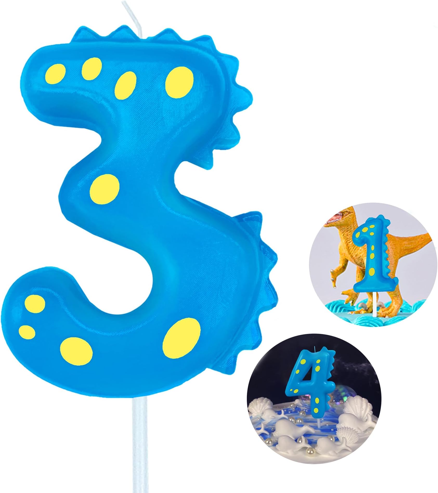 Amazon.com: Number Birthday Candles(3 Candle Blue) Dinosaur Shape ...