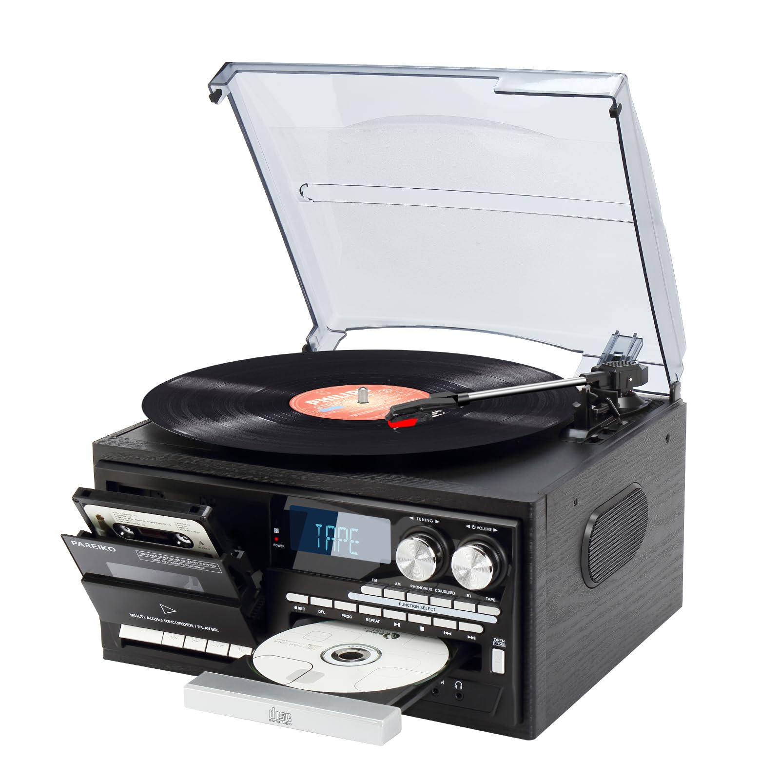 Amazon.com: PAREIKO 9 in 1 Record Player with Wireless Bluetooth and ...