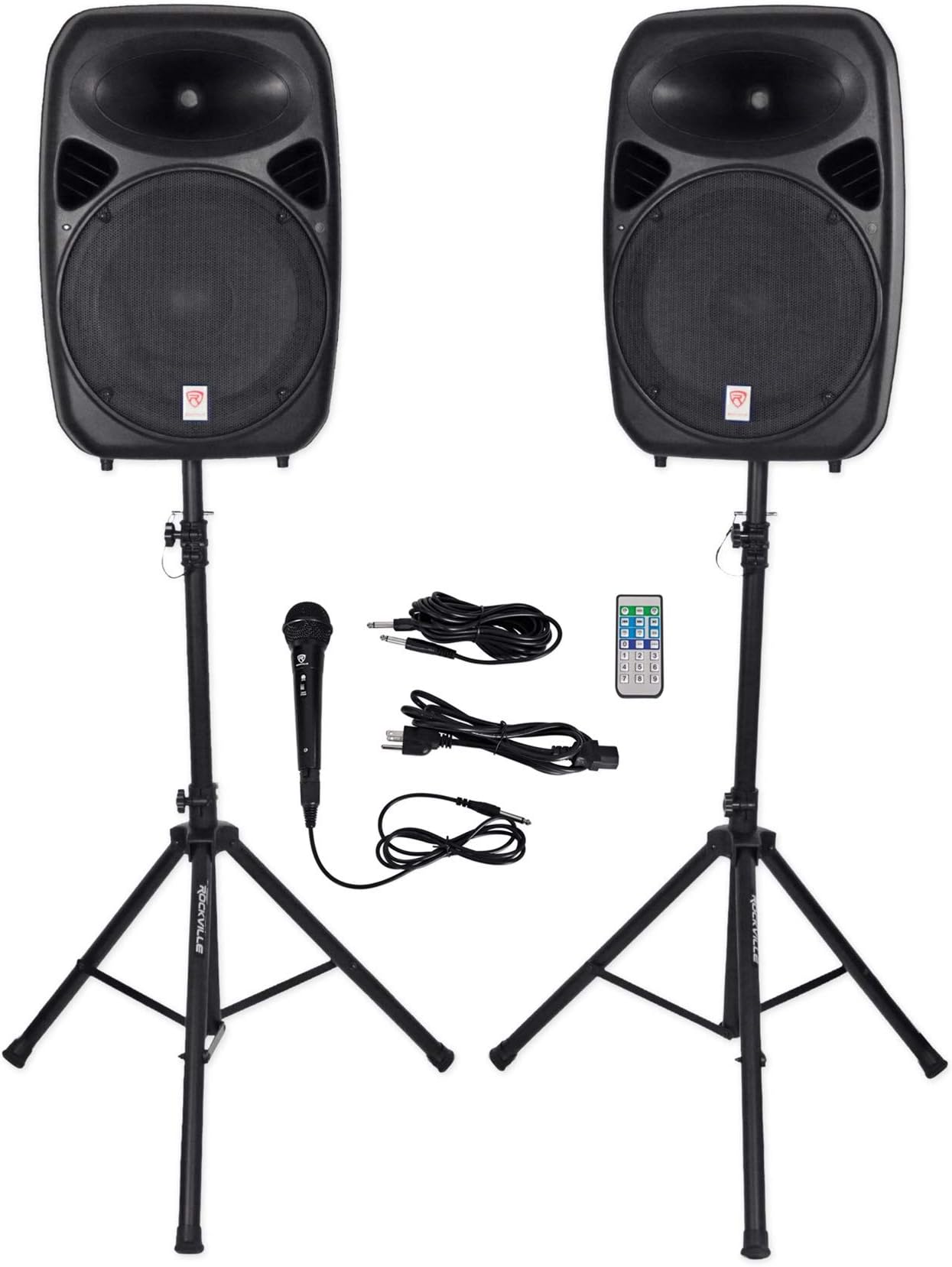 Amazon.com: NBVOICE 15" Active+Passive DJ/PA Speakers Package with Mic ...