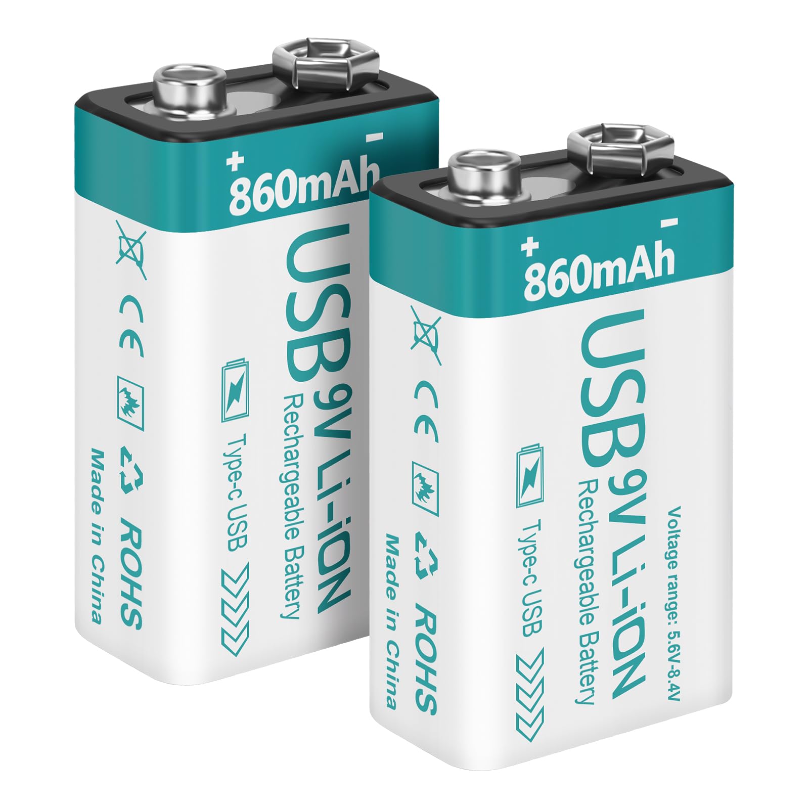 Amazon.com: Rechargeable 9V Lithium USB Battery 860mAh with 4 in 1 ...