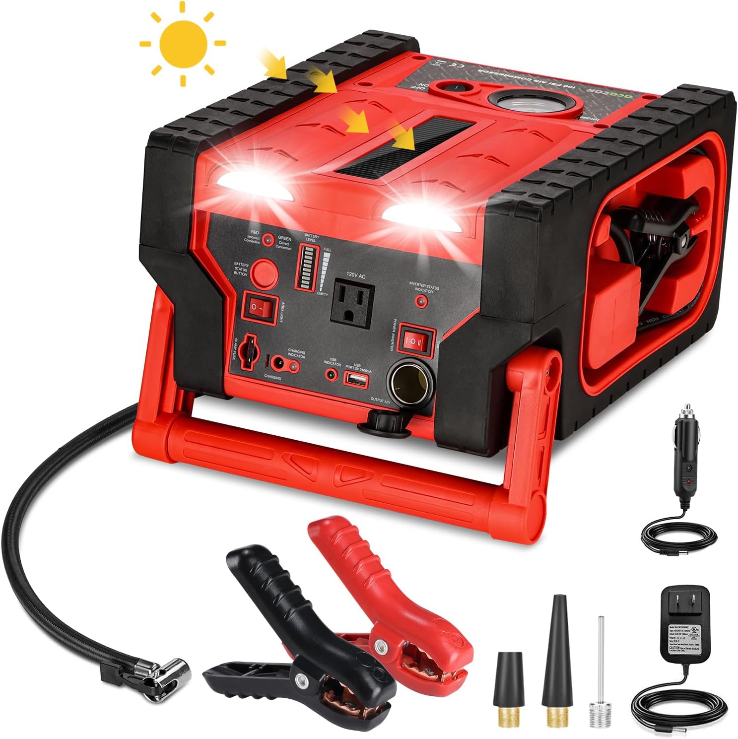 Amazon.com: 2000A 12V Solar Car Battery Jump Starter-20000 mAh Portable ...