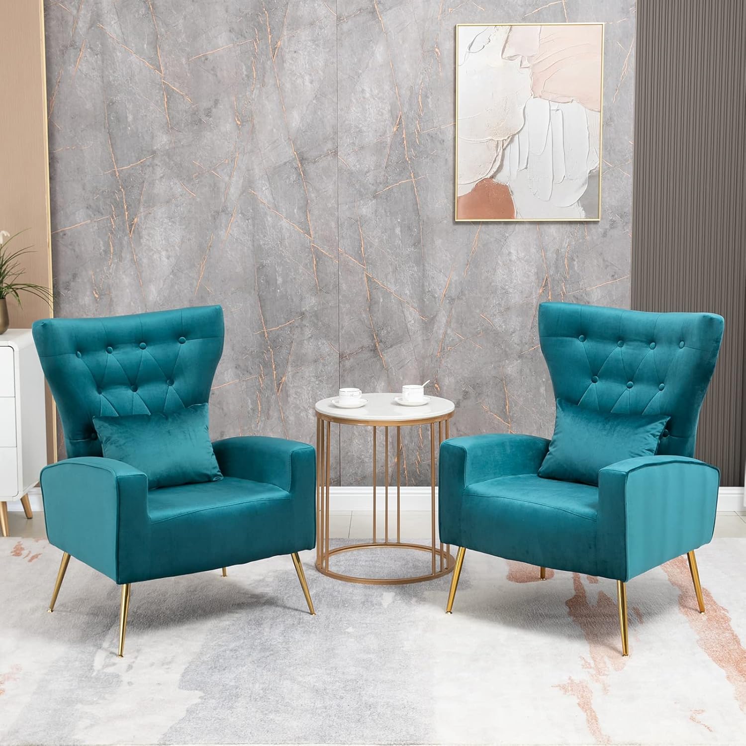 Amazon.com: ZJhome Button-Tufted Living Room Chairs Set of 2, WingBack ...