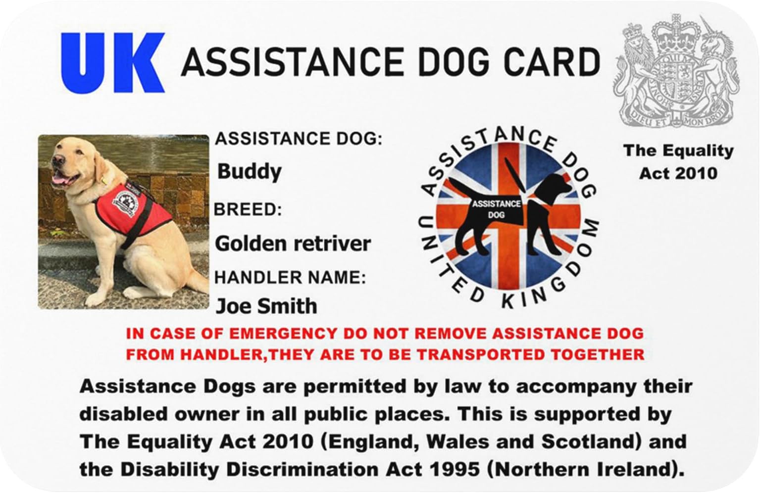 Assistance Dog UK Law Card with Lanyard and Card Holder AD33 : Amazon ...