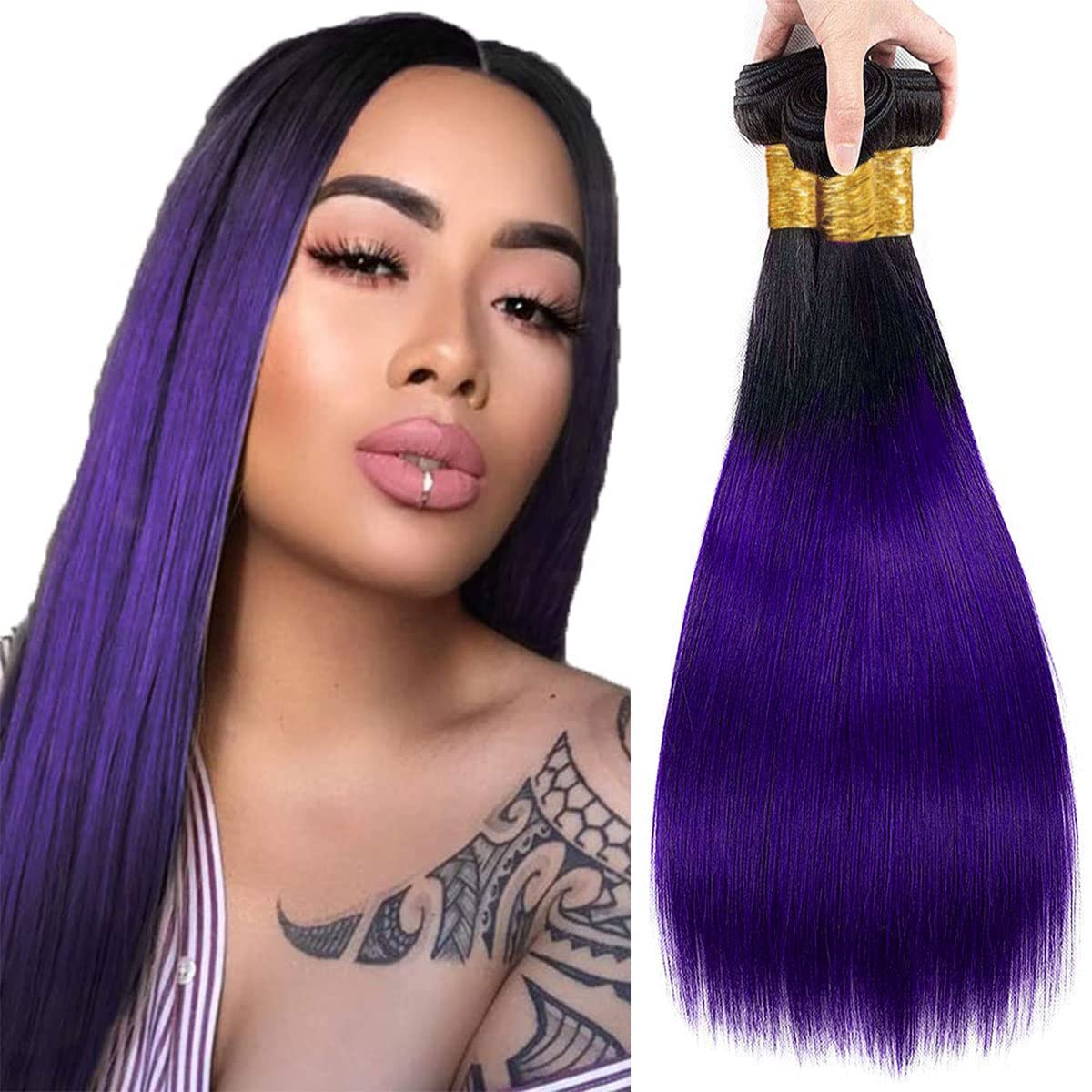 Amazon.com : Purple Hair Bundles Straight Brazilian Remy Hair 3 Bundles ...